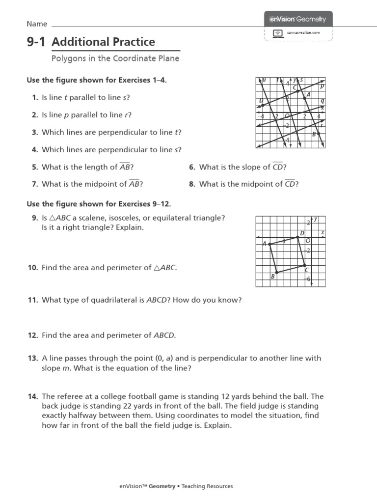 9-1 Additional Practice Worksheet (2) - copia | PDF | Line (Geometry ...