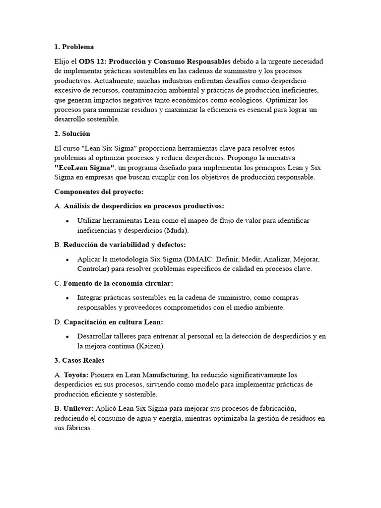 Trabajo Final Lean Six Sigma PDF | PDF | Lean Manufacturing | Sustentabilidad