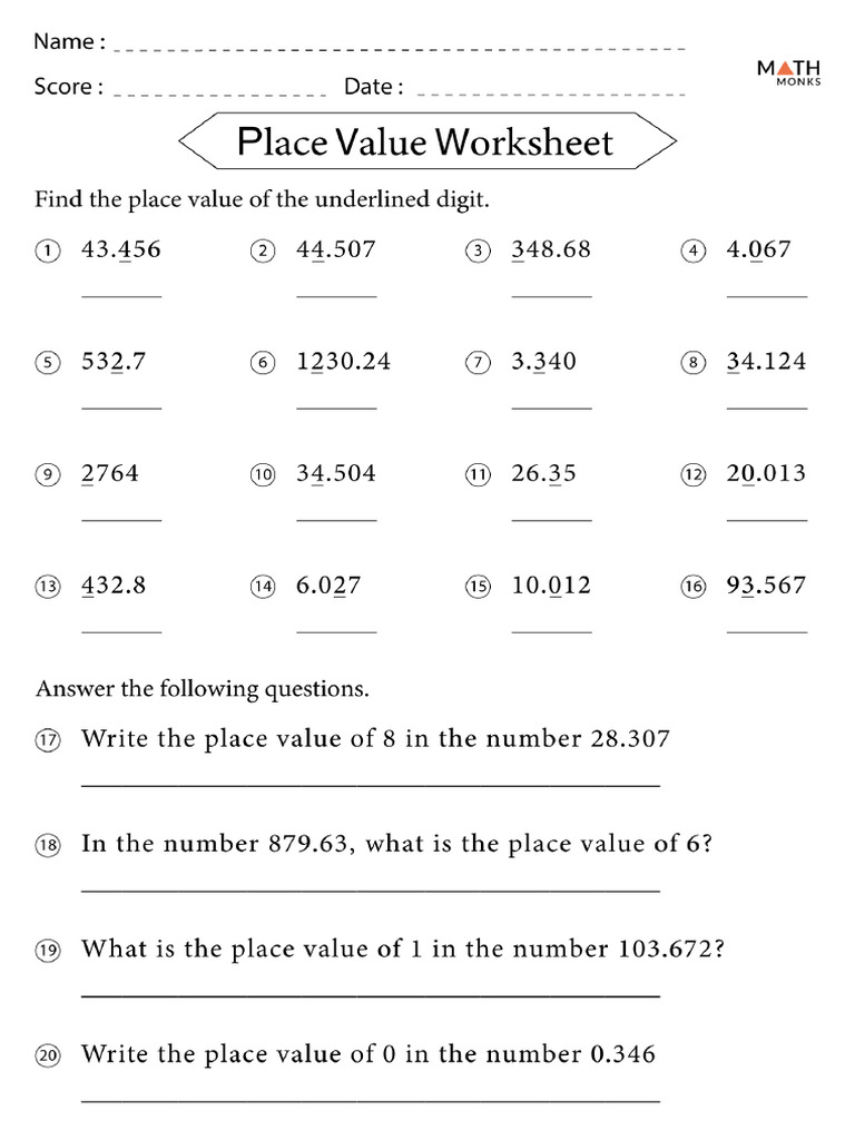Printable Place Value Worksheets 5th Grade | PDF