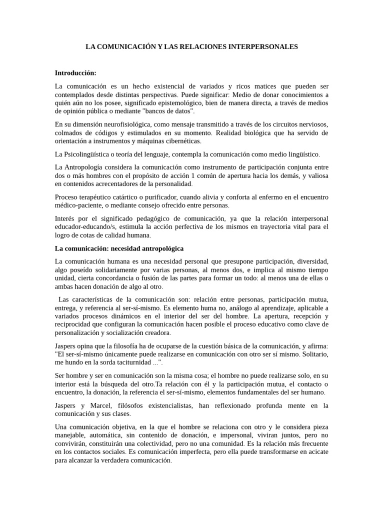La Comunicación y Las Relaciones Interpersonales | PDF | Comunicación ...