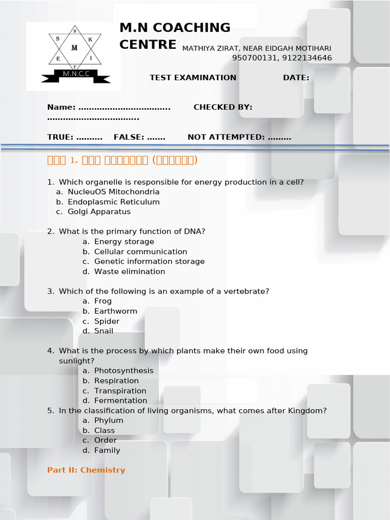 Multiple Choice Exam Template | PDF | Earth | Water