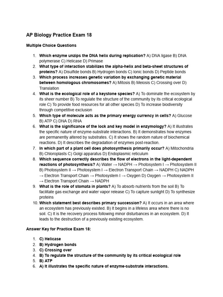 AP Biology Practice Exam 18 | PDF | Dna | Enzyme