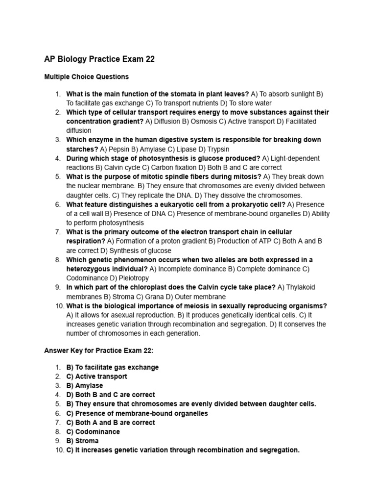 AP Biology Practice Exam 22 | PDF
