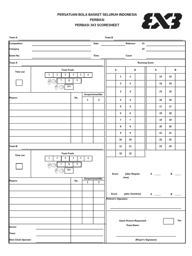 FIBA 3x3 Basketball Scoresheet PDF | PDF | Summer Olympic Sports ...