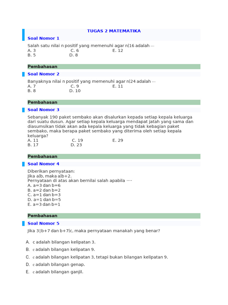 Soal Tugas 2 Matematika | PDF
