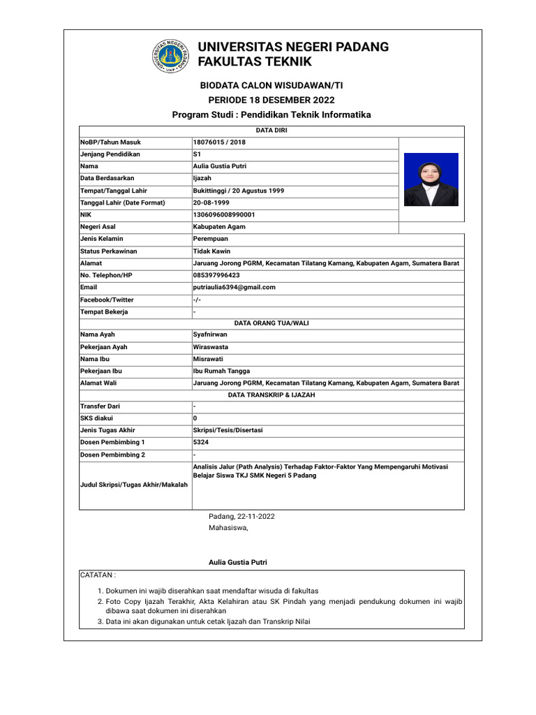 Cetak Biodata | PDF