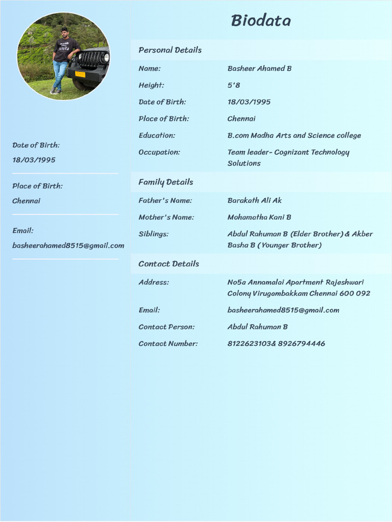 Basheer Ahamed B's Biodata | PDF