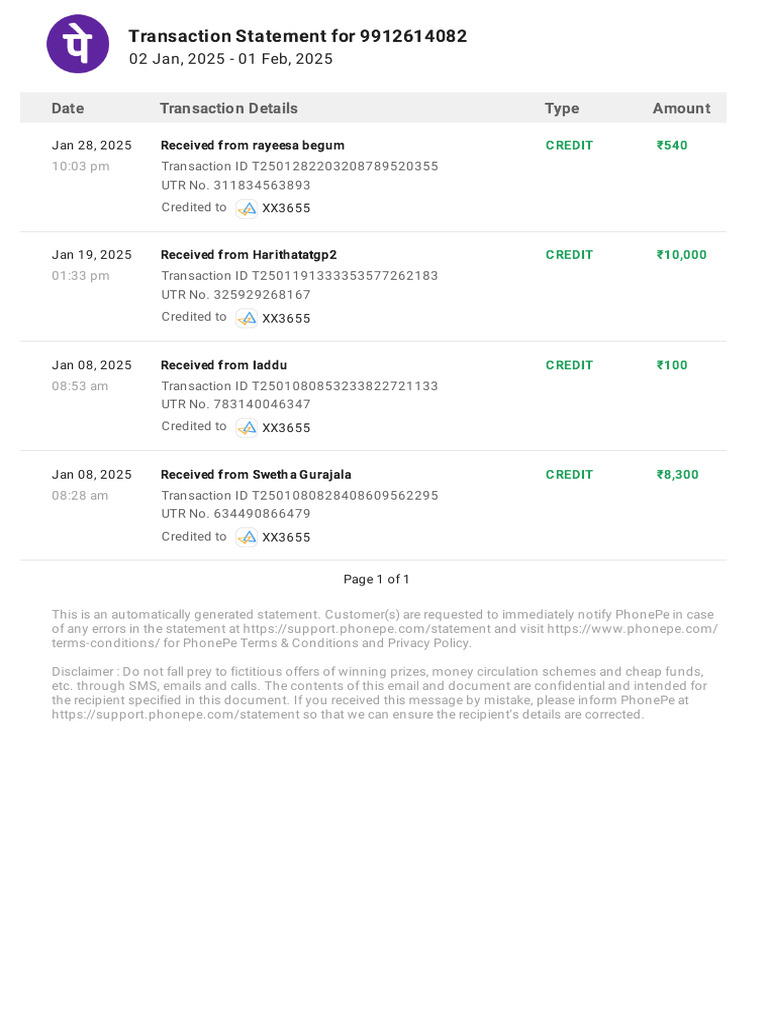 PhonePe Statement Jan2025 Feb2025 | PDF