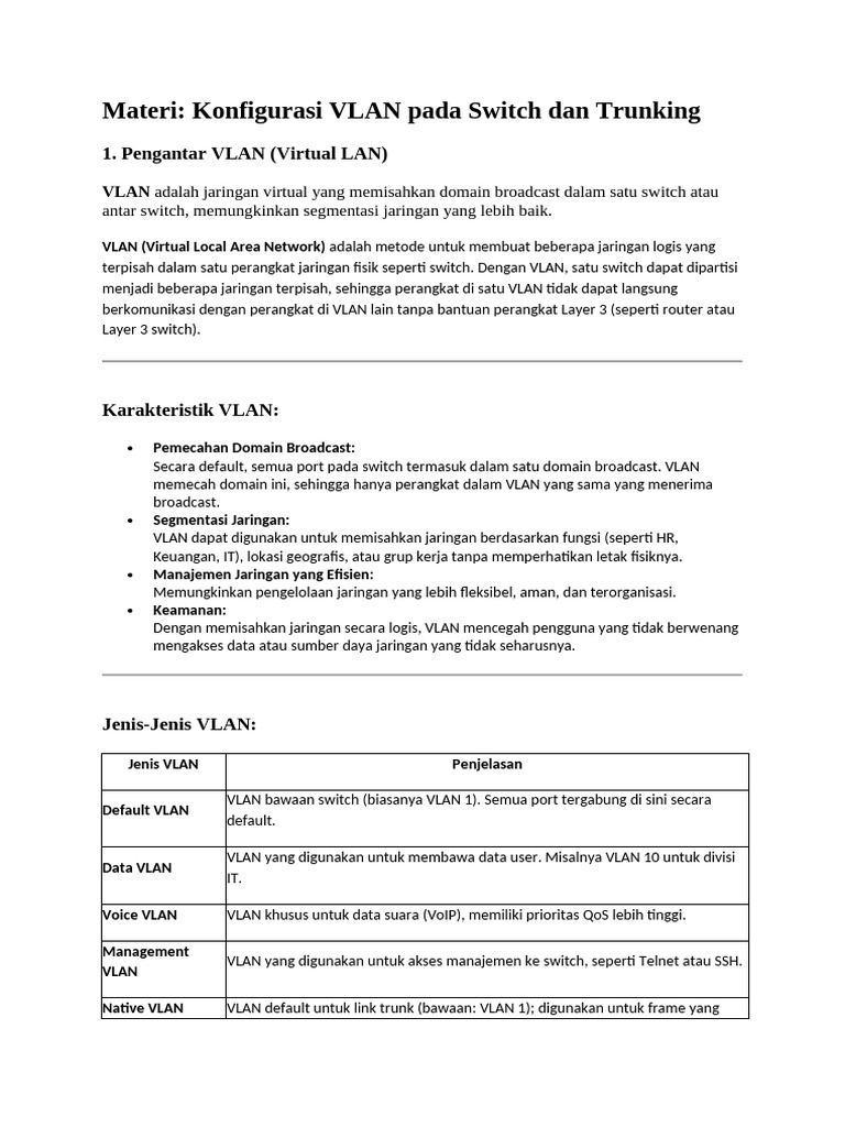 Materi 4 - Konfigurasi VLAN Pada Switch Dan Trunking | PDF