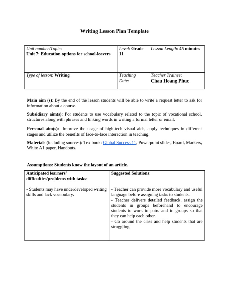 Request Letter Writing Lesson Plan | PDF | Lesson Plan | Cognitive Science