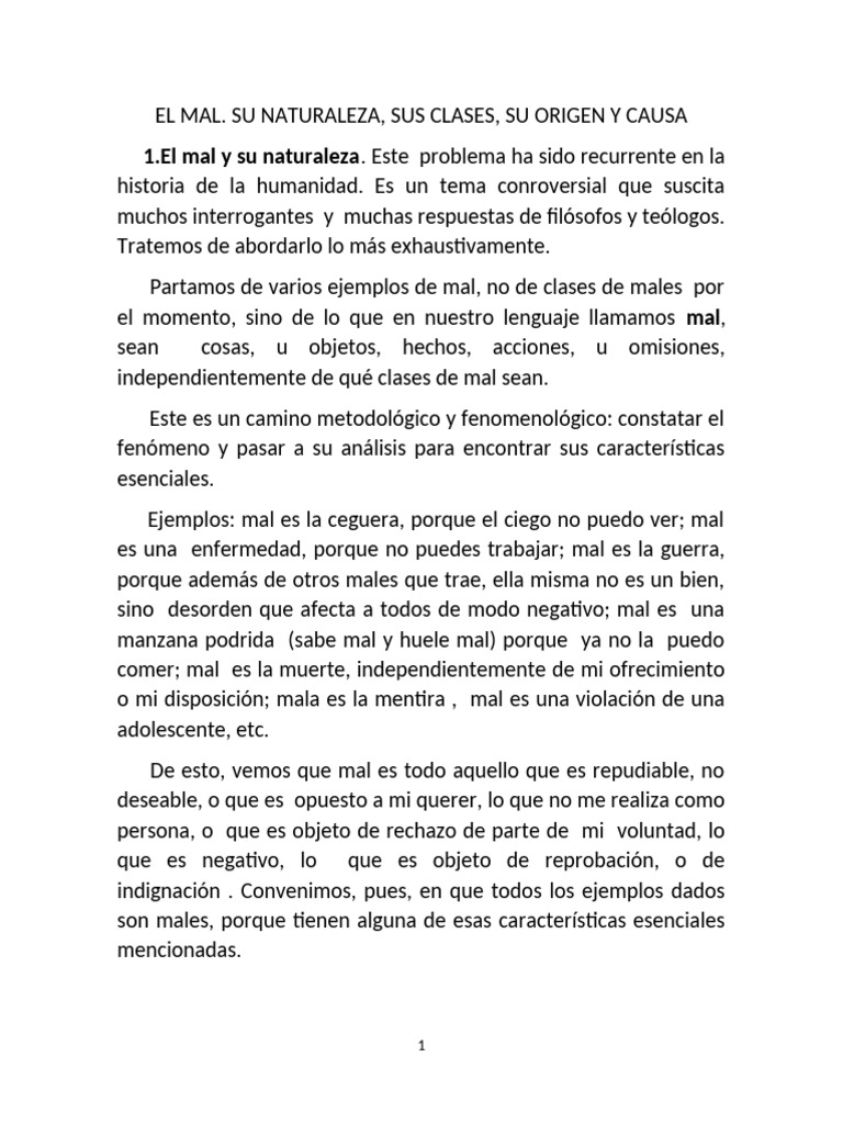 La naturaleza y clases del mal | PDF | Mal | Metafísica