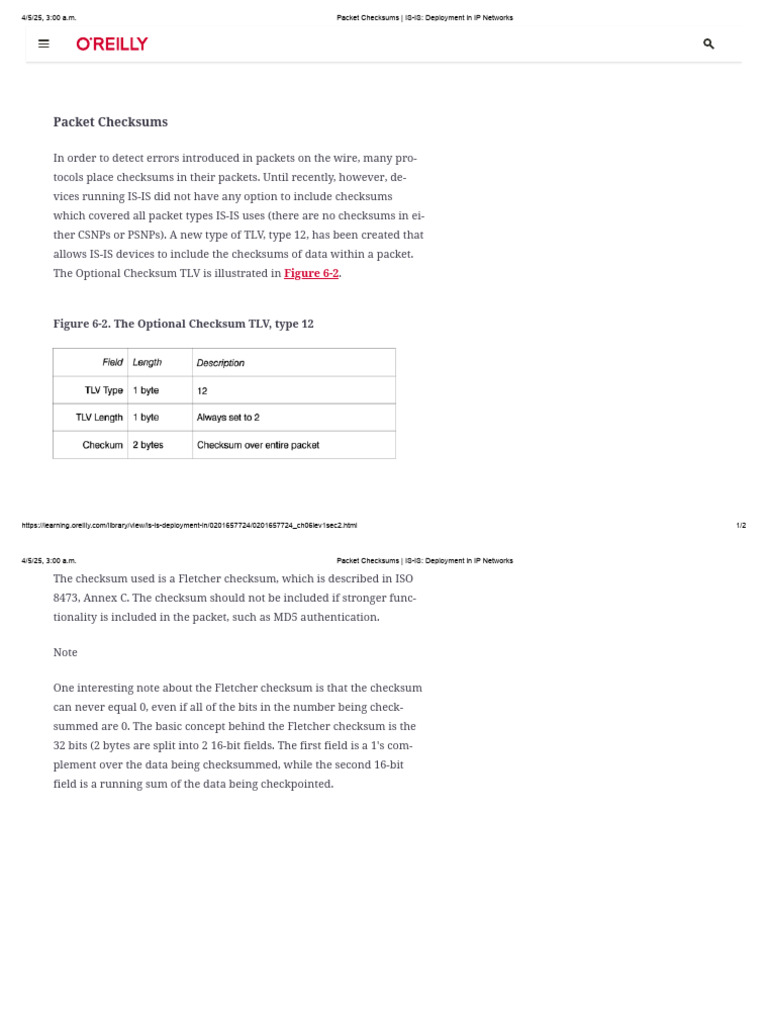 Packet Checksums _ IS-IS_ Deployment in IP Networks | PDF