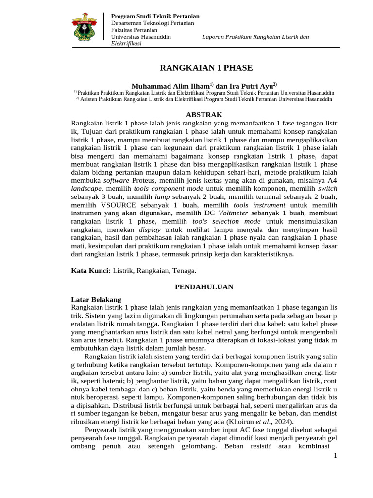 Muhammad Alim Ilham - Rangkaian 1 Phase | PDF
