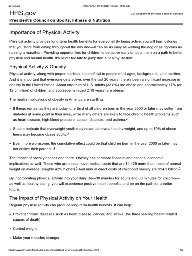 Importance of Physical Activity - HHS - Gov | PDF | Obesity ...