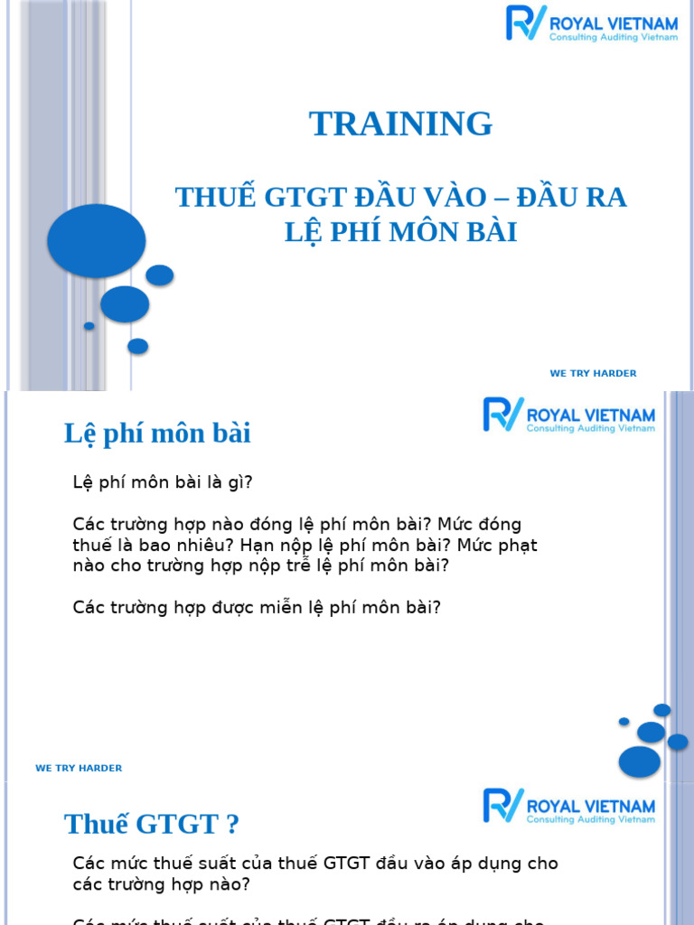 Royal - Training Thue GTGT, Le Phi Mon Bai | PDF