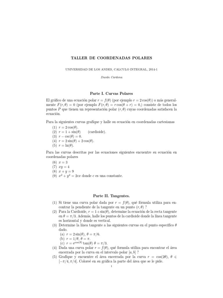 Taller de Coordenadas Polares, Duván Cardona | PDF | Física Matemática ...