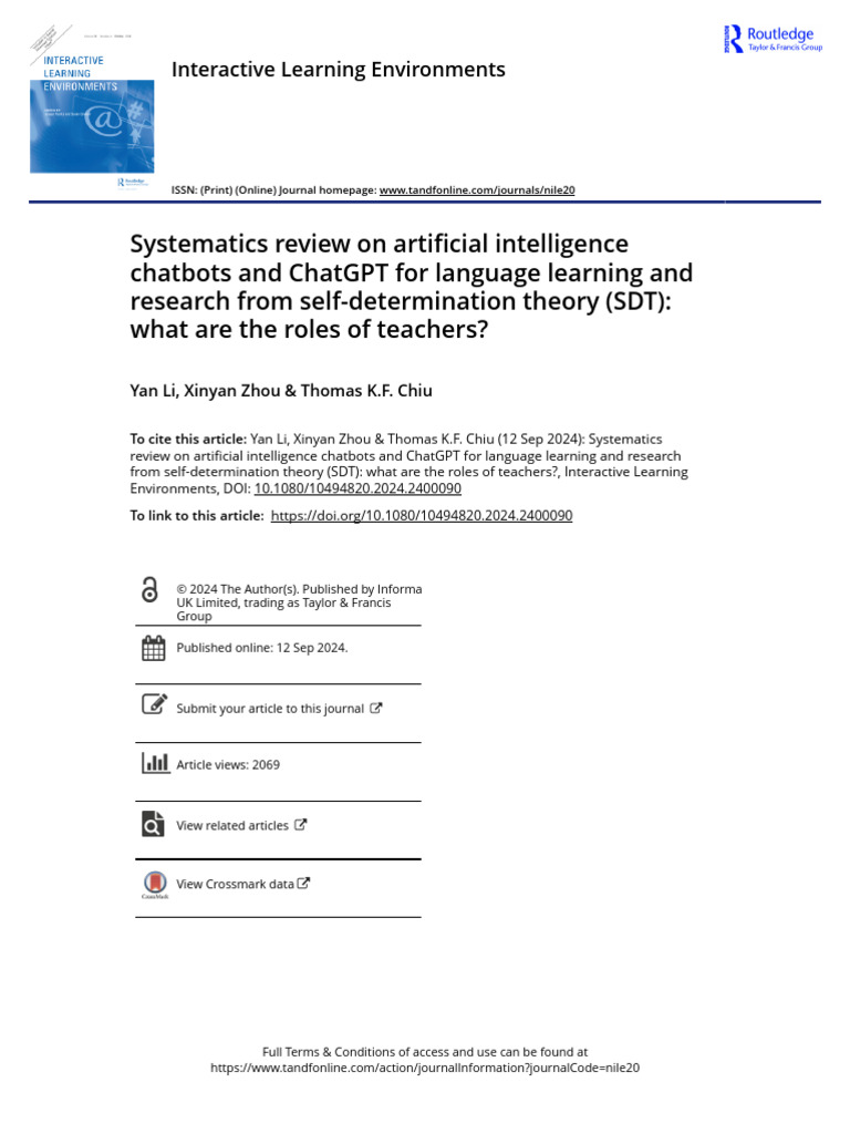 Systematics Review On Artificial Intelligence Chatbots and ChatGPT For Language Learning and ...