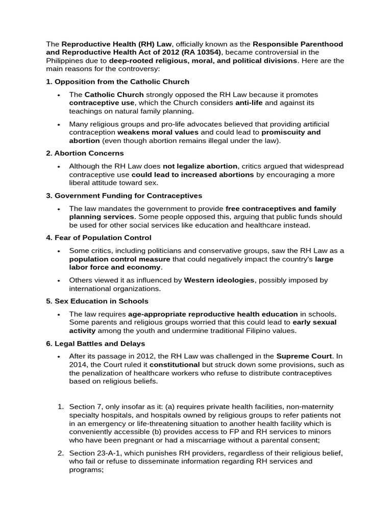 Controversies of the Philippine RH Law | PDF | Family Planning ...