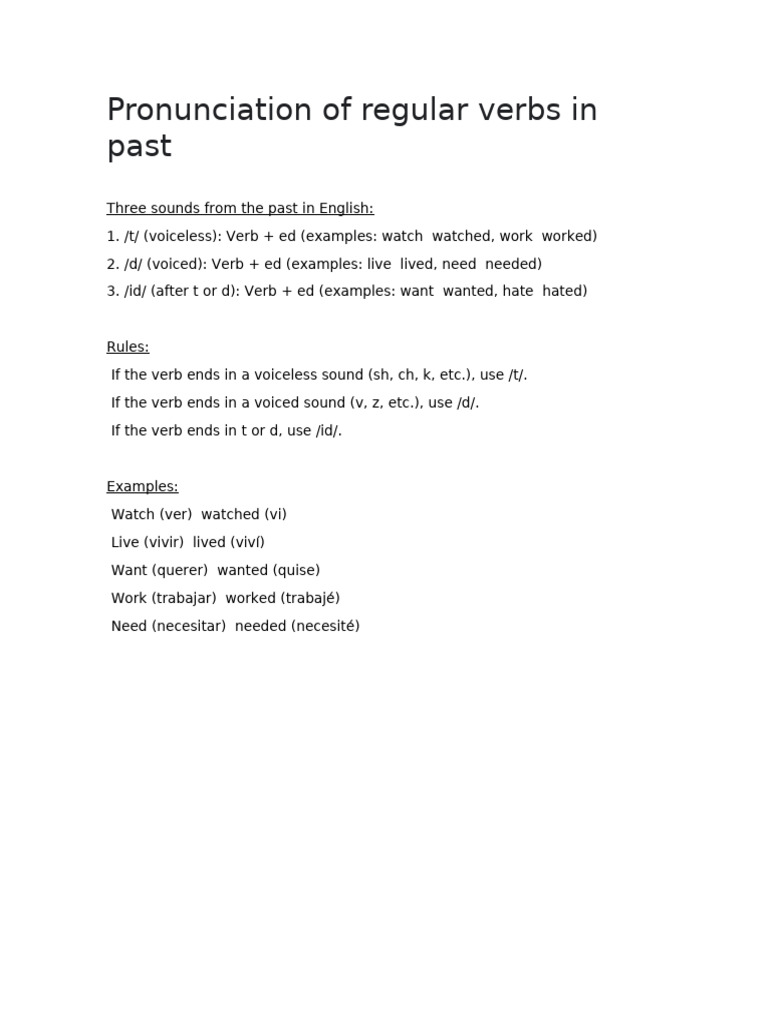 Pronouncing Regular Verbs in Past Tense | PDF