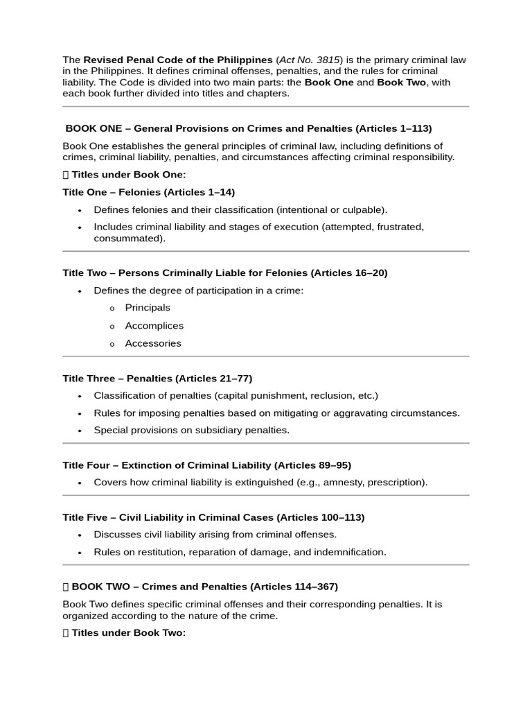RPC of The Philippines General Coverage | PDF | Public Law | Criminology