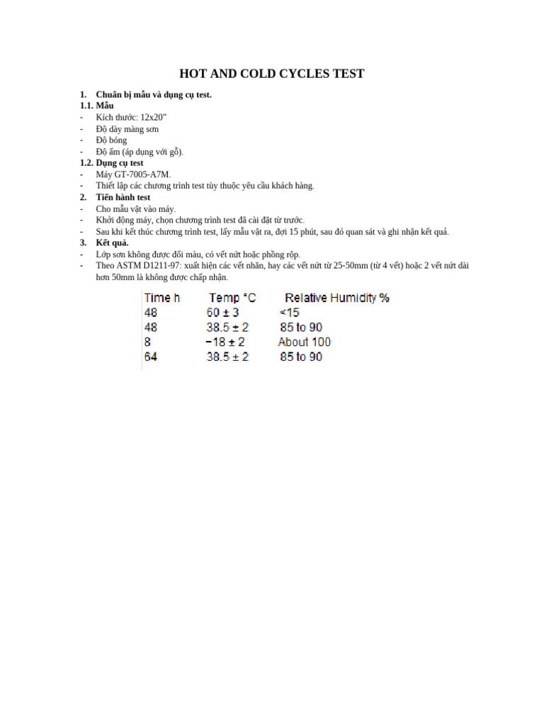 Hot and Cold Cycles Test | PDF