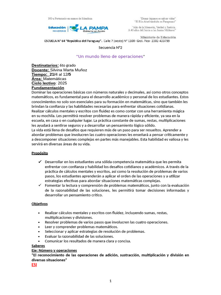 Dominio de Operaciones Matemáticas 6to Grado | PDF | Evaluación ...