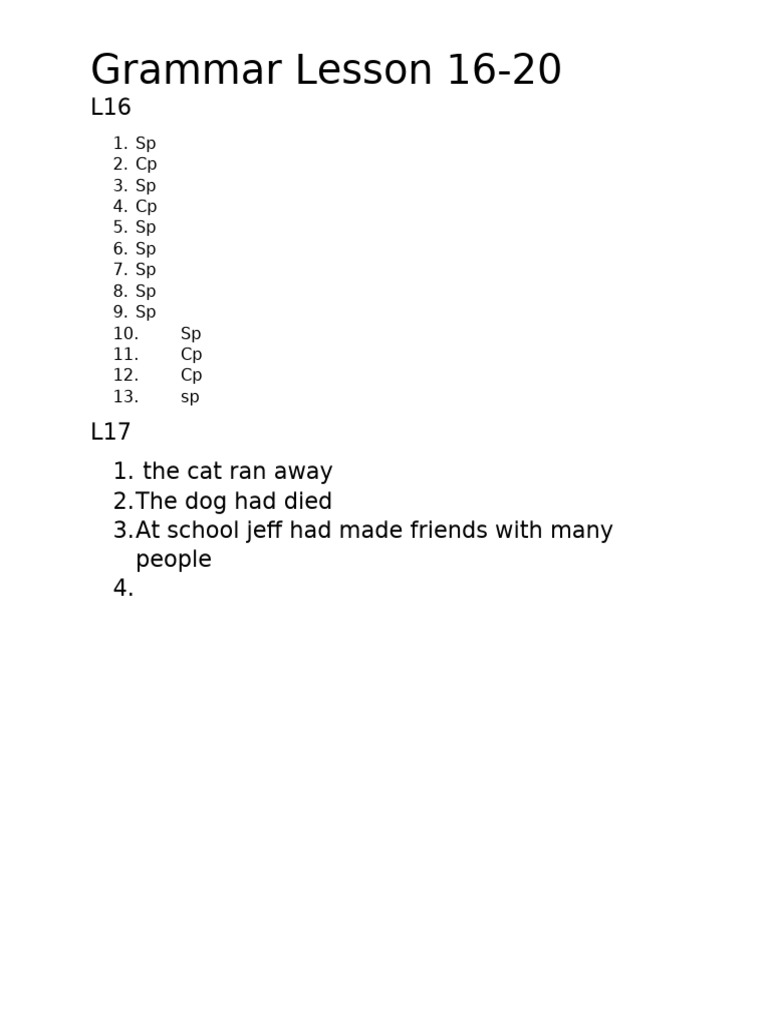 Grammar Lesson 16-20 | PDF