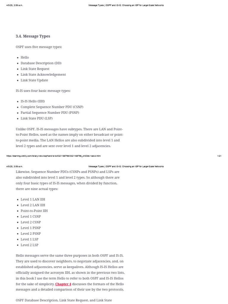 Message Types - OSPF and IS-IS - Choosing An IGP For Large-Scale Networks | PDF | Internet ...