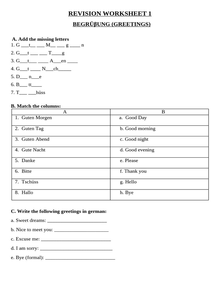 Revision Worksheet 1 Mt 1 Klasse IV | PDF