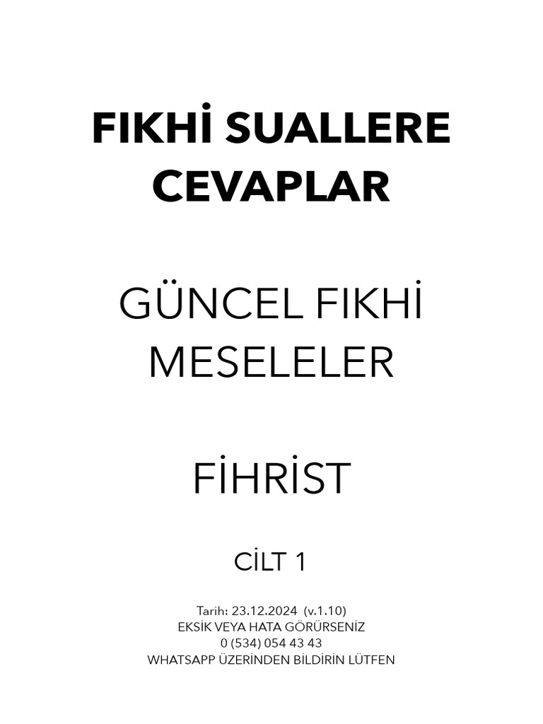 Fıkhi Sualler_Fihrist | PDF