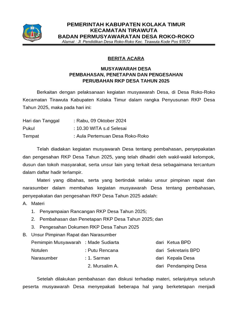 24 BA Musdes Pengesahan RKP Desa | PDF