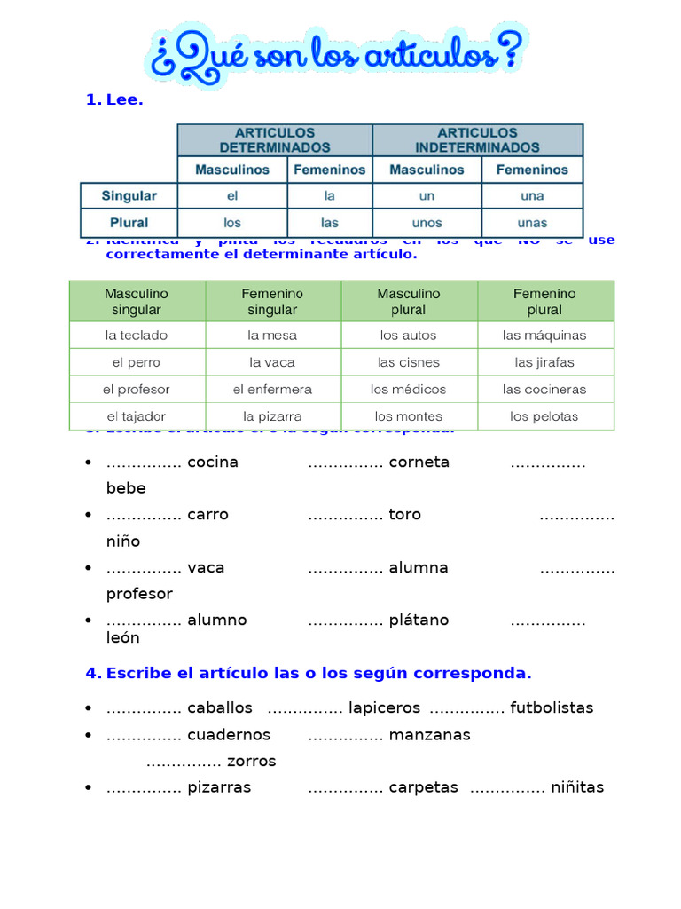 Artículos en Lenguaje: Ejercicios Prácticos | PDF