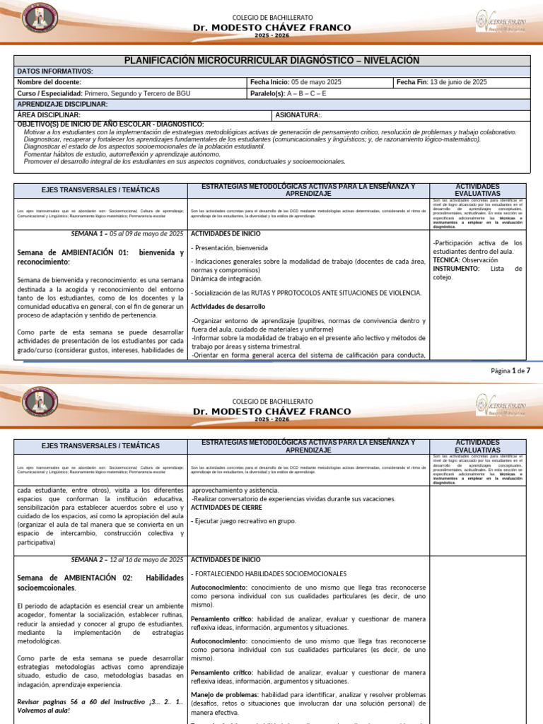 Formato PMC - Diagnostico 2025 | PDF | Evaluación | Aprendizaje