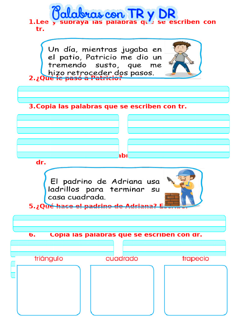 Palabras con "tr" y "dr" en ejercicios | PDF