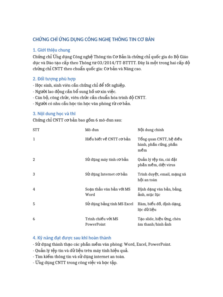 ChungChi CNTT CoBan | PDF