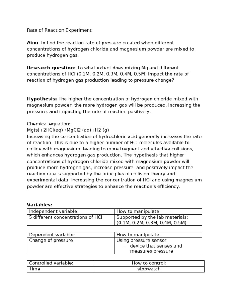 Rate_of_reaction_lab_report practice | PDF | Hydrochloric Acid | Magnesium
