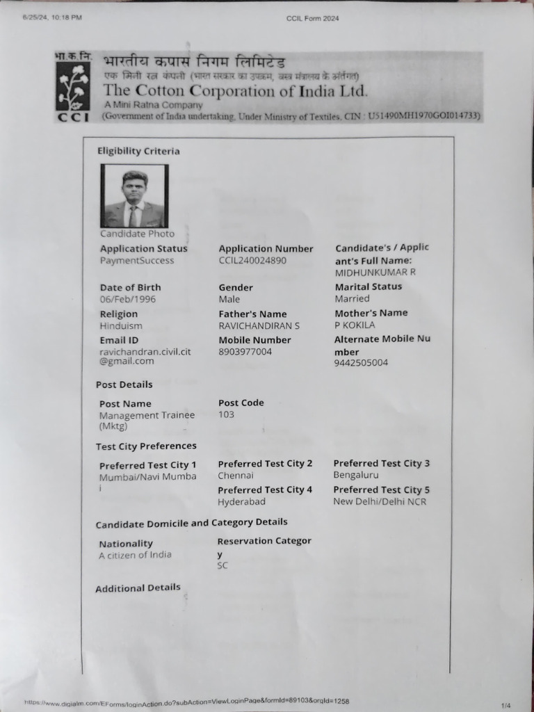 Midhun - CCIL - MT - Application | PDF