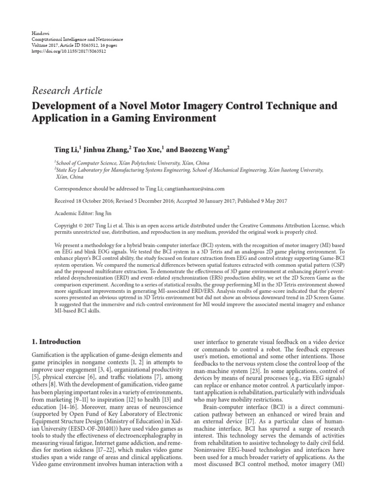 Development of A Novel Motor Imagery Control Techn | PDF | Neuroscience ...
