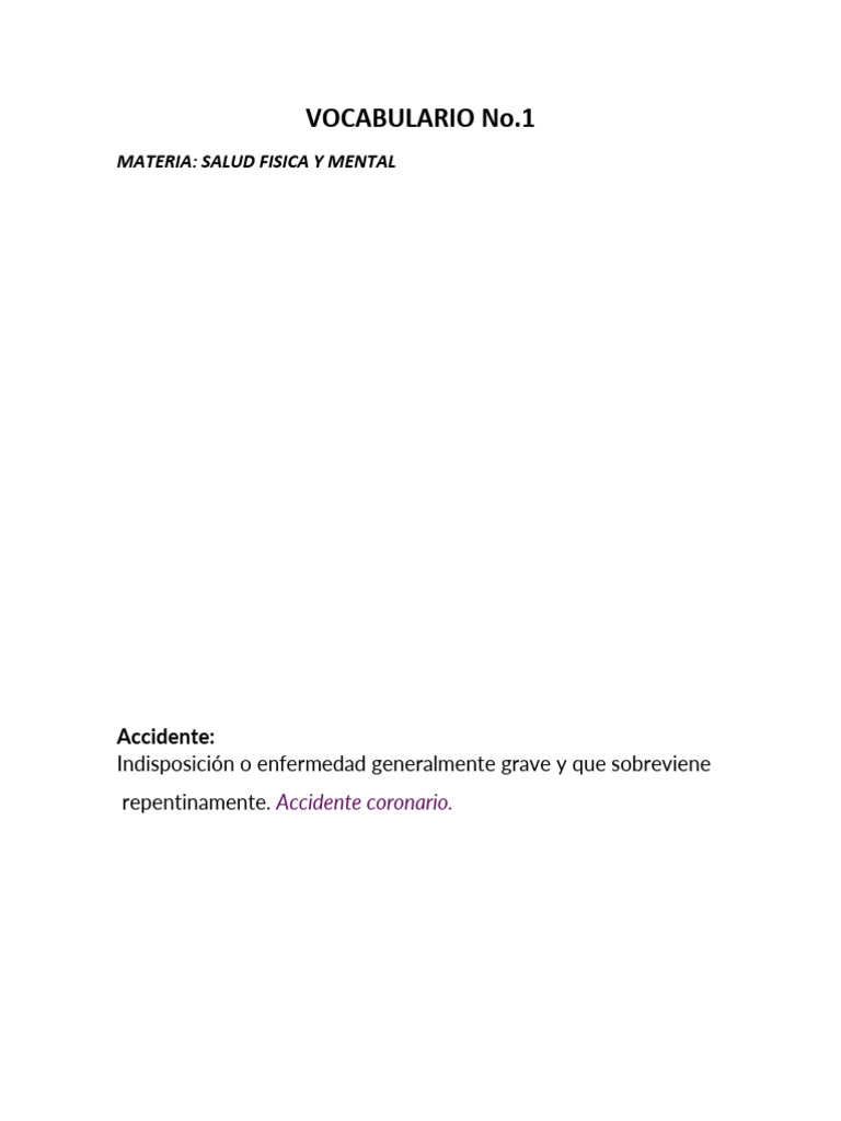 Vocabulario Salud Fisica Mental 10° | PDF | Sistema circulatorio | Músculo