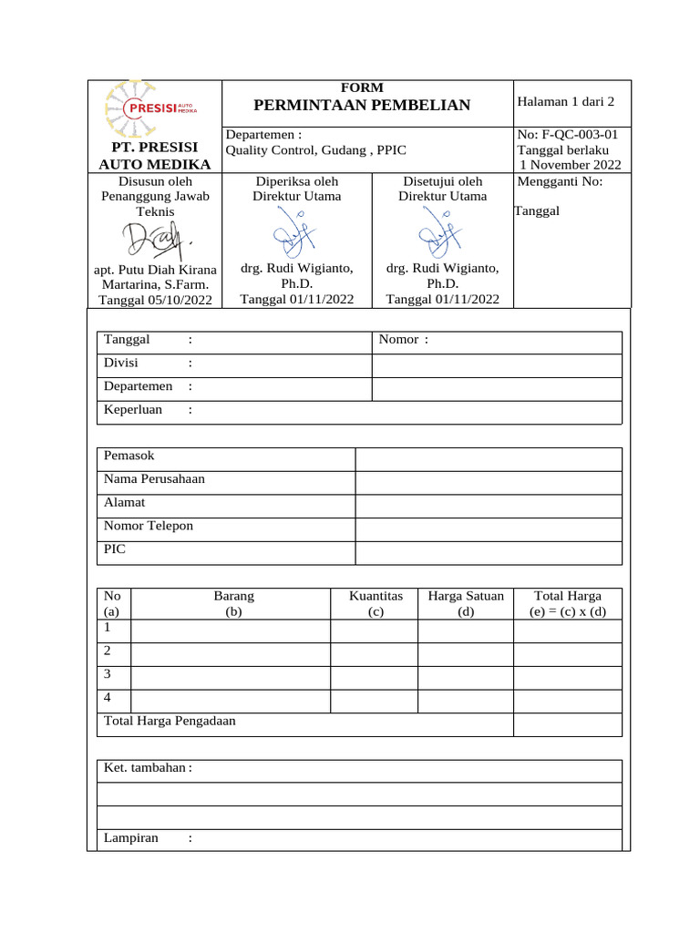 2.3 Form Permintaan Pembelian | PDF