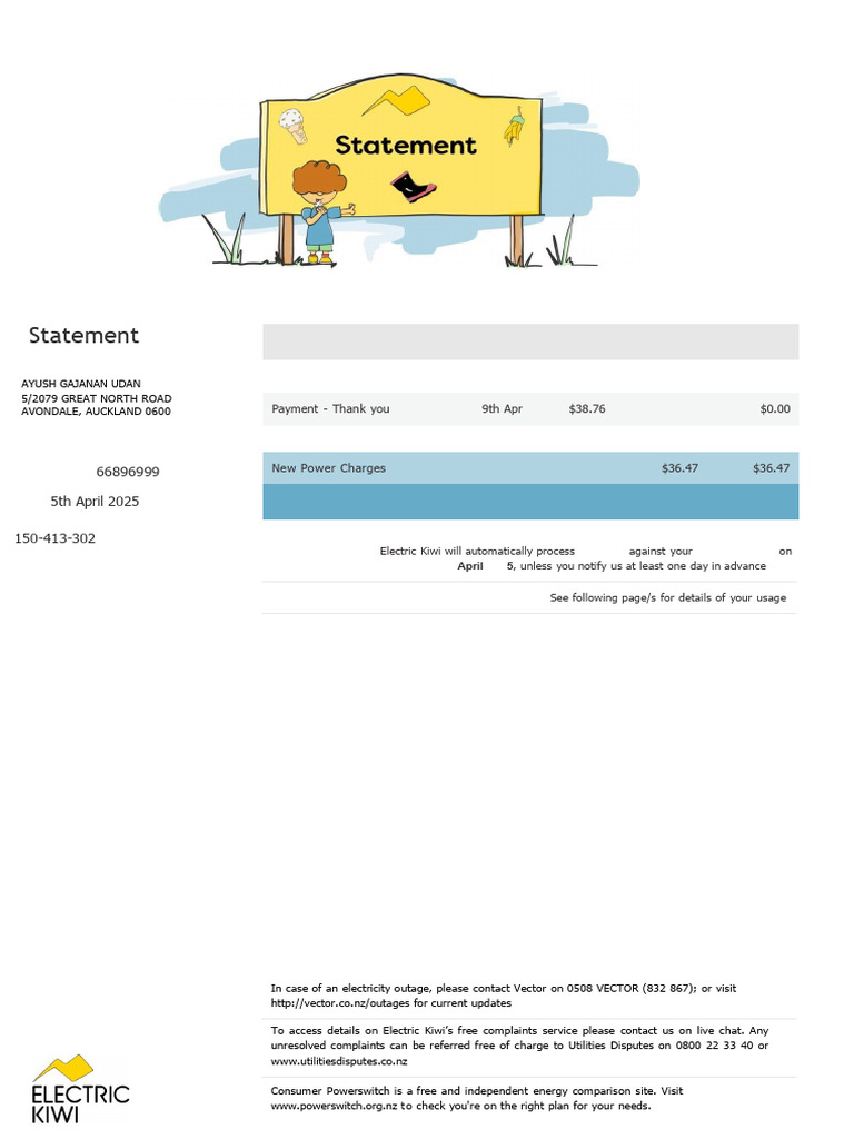Electric Kiwi Invoice Summary | PDF | Invoice | Electric Power