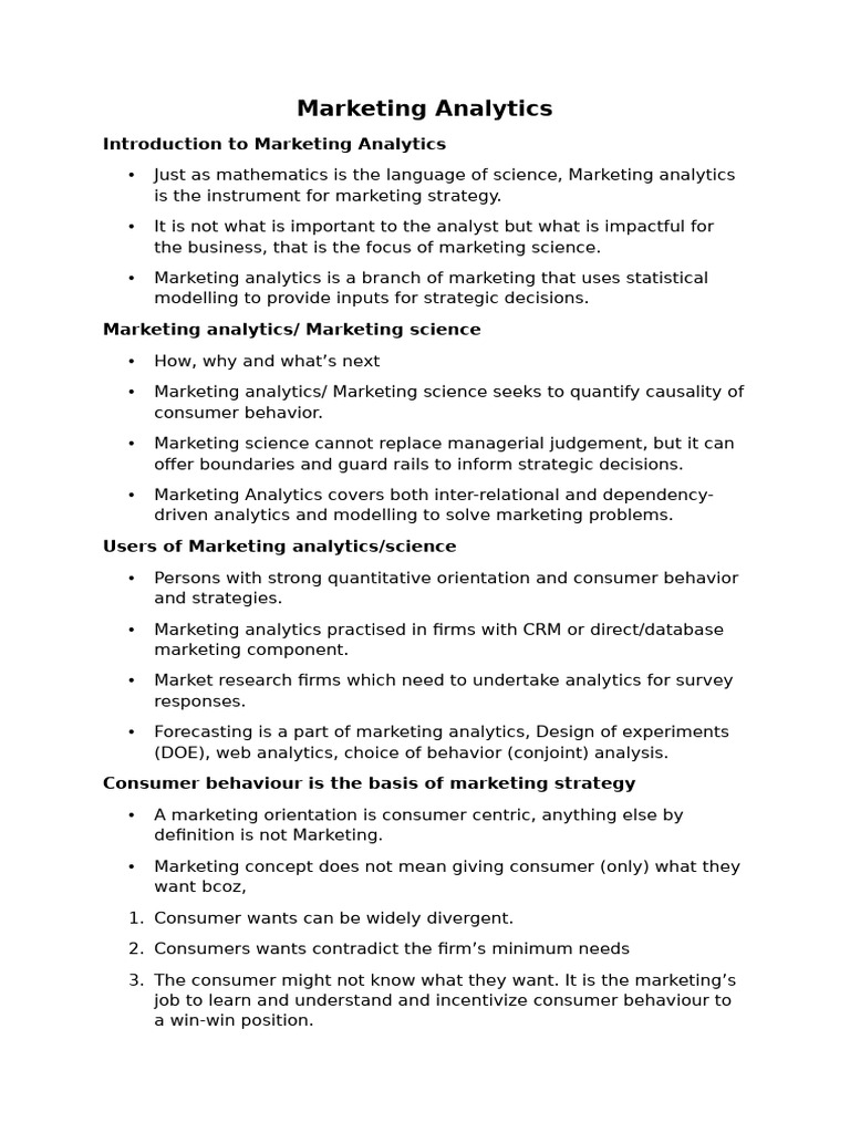 Short Handout 2024 MKTG Analytics | PDF | Analytics | Marketing