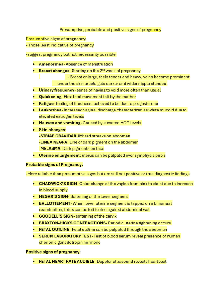 Signs of Pregnancy: Presumptive & Probable | PDF