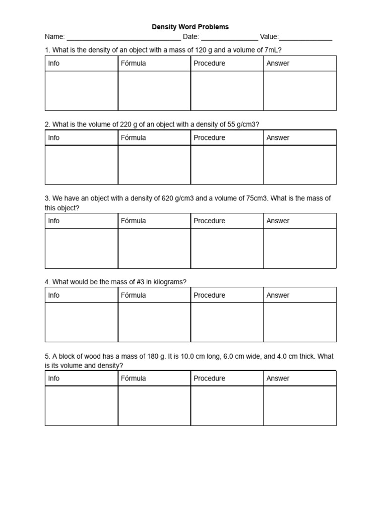 Density Word Problems | PDF