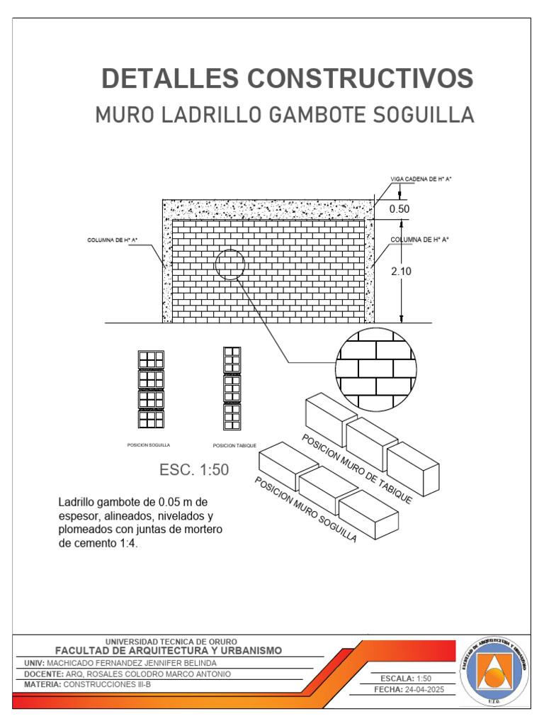 Detalle Constructivo Muro Ladrillo Gambote | PDF | Materiales de ...