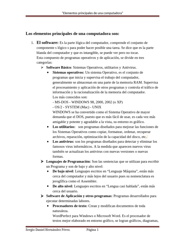 Elementos De Una Computadora Pdf Periférico Ciencias De La 3869