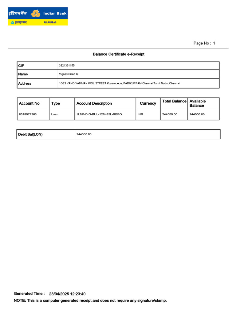 Balance Certificate_8018077363_23-04-2025 12_23_41 | PDF