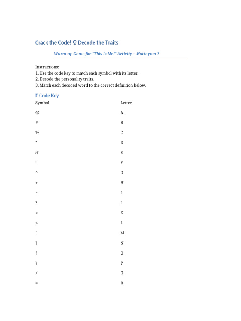 Crack The Code Worksheet | PDF