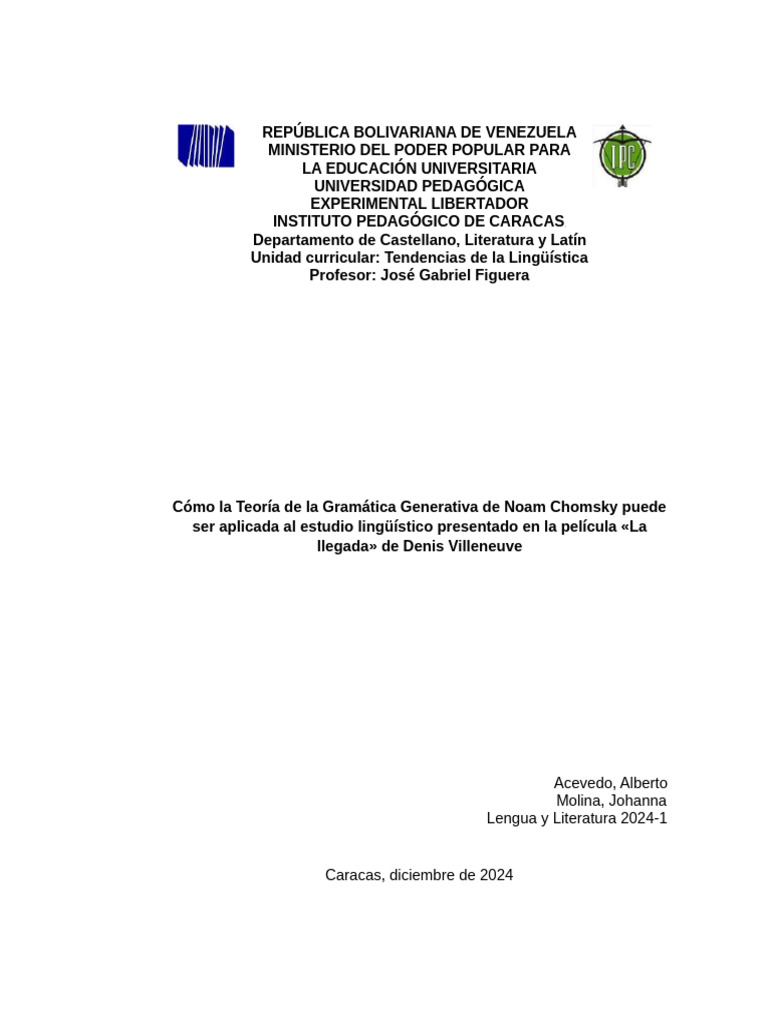 La Teoría de La Gramática Generativa de Chomsky en La Llegada de Denis ...