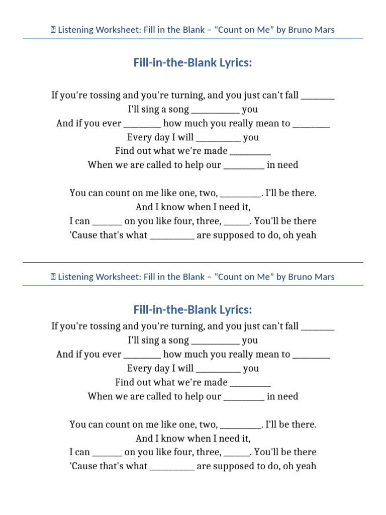 Count on Me: Fill-in-the-Blank Worksheet | PDF